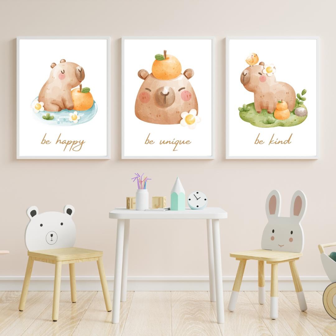 Boho Capybara Nursery Wall Art | Set of 3 Pastel Prints | Gender ...