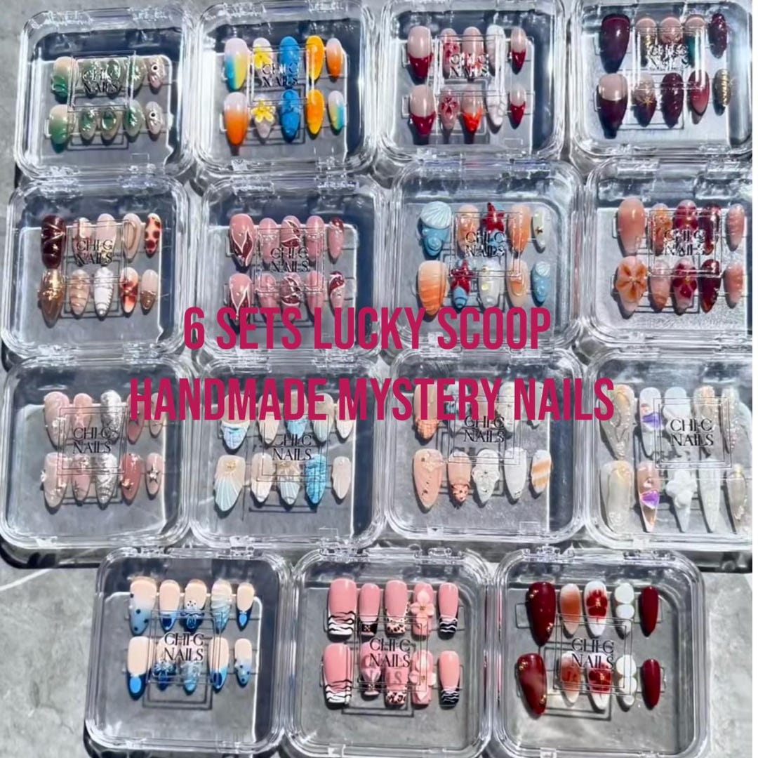 6 Sets Lucky Scoop Nails Handmade Mystery Press Ons | Choose Shape ...