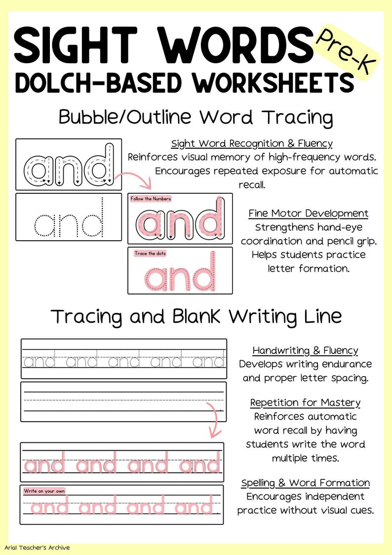 Dolch-based Sight Words Worksheets: Pre-k Word Groups - Etsy