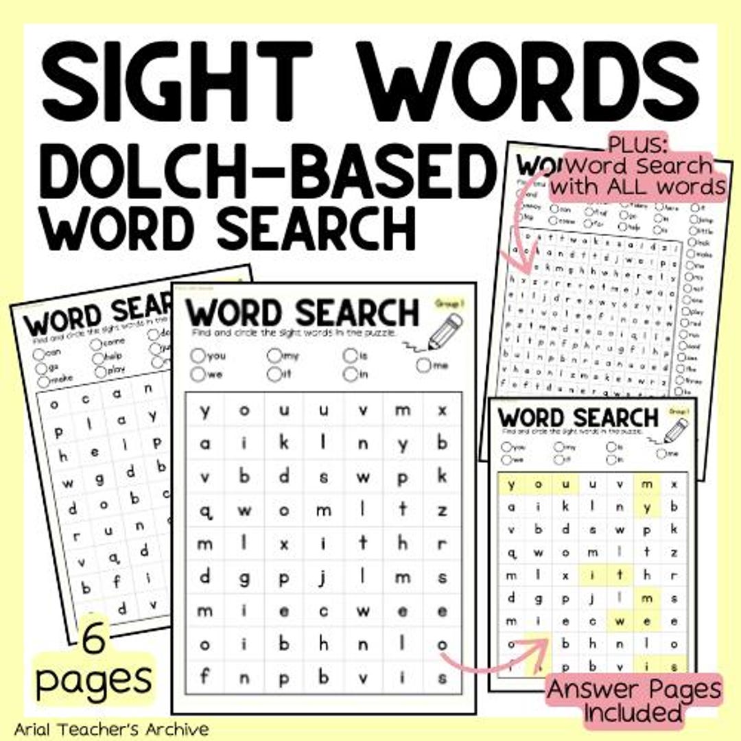 Dolch-based Sight Words "word Search Puzzle": Pre-k Word Groups - Etsy