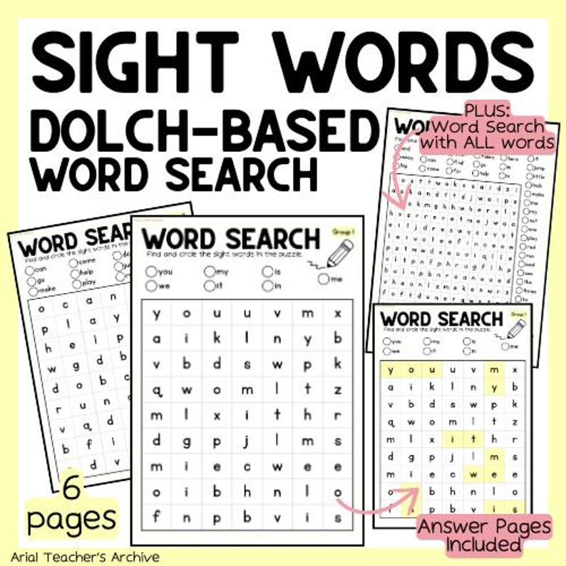 Dolch-based Sight Words "word Search Puzzle": Pre-k Word Groups - Etsy