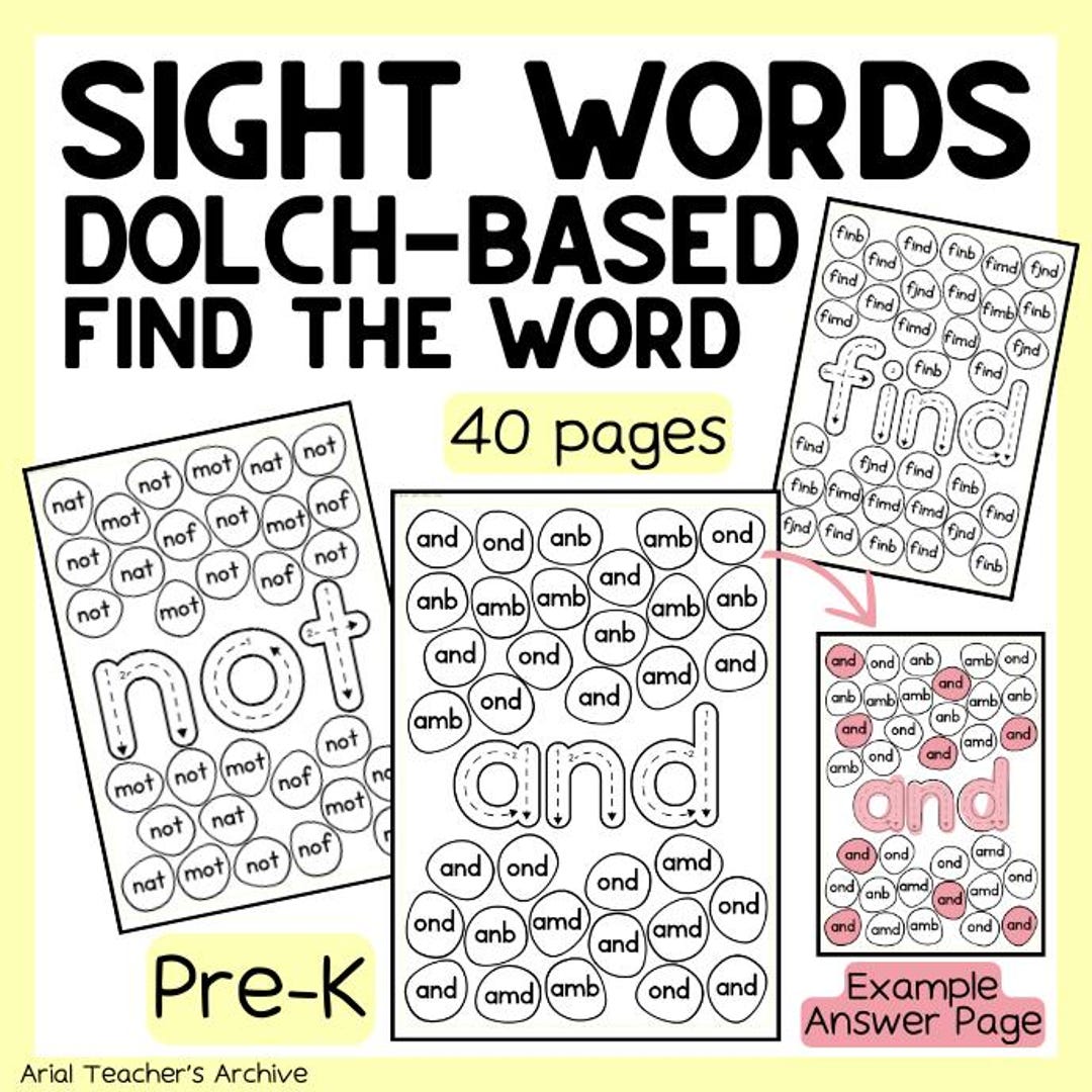 Dolch-based Sight Words "find the Word" Worksheets: Pre-k Word Groups ...