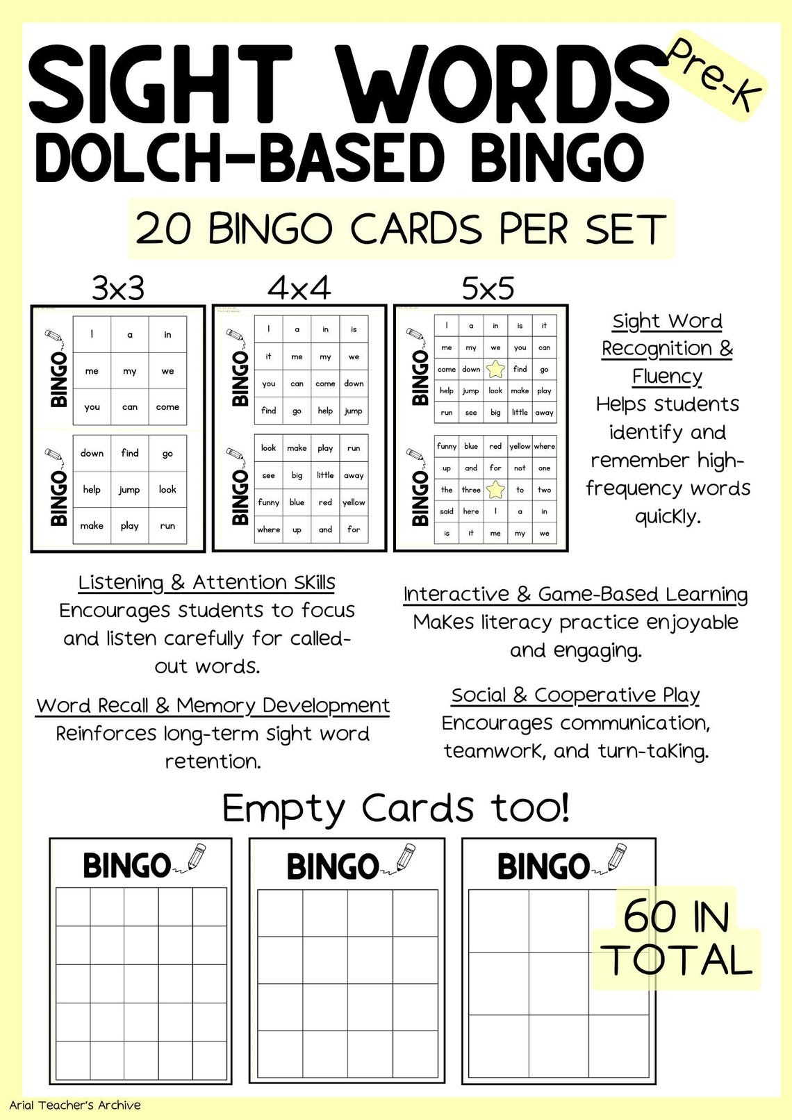 Dolch-based Sight Words "bingo": Pre-k Word Groups - Etsy