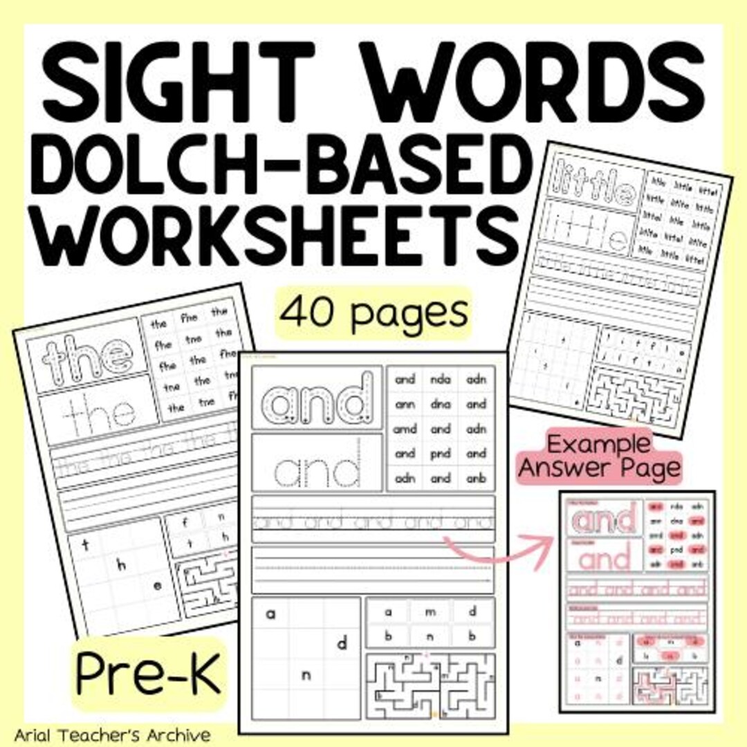 Dolch-based Sight Words Worksheets: Pre-k Word Groups - Etsy