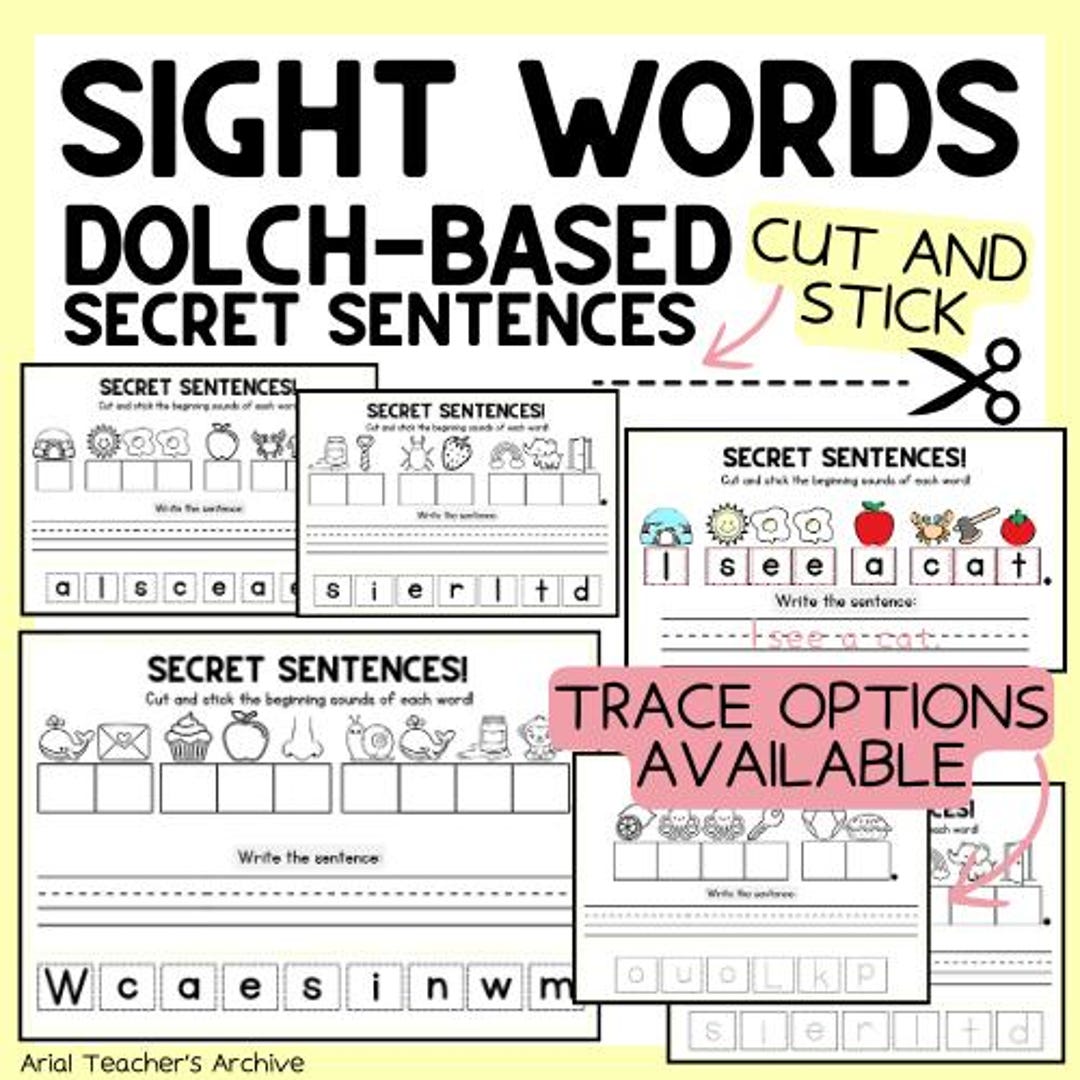 Dolch-based Sight Words "secret Sentences - Cut & Stick": Pre-k Word ...