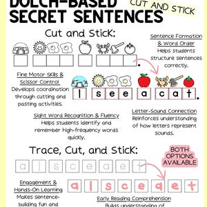 Dolch-based Sight Words "secret Sentences - Cut & Stick": Pre-k Word ...