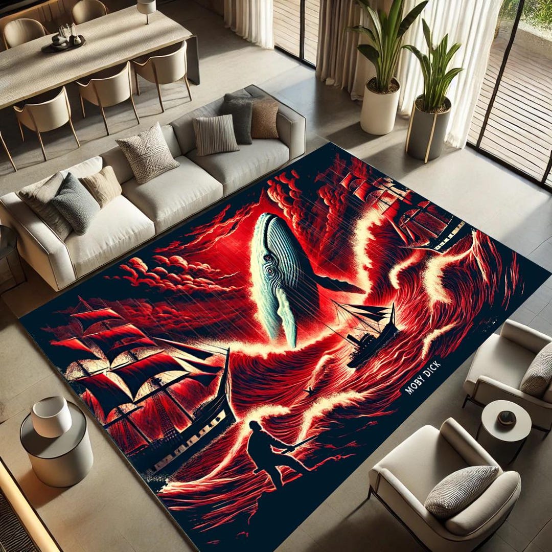 Red Rug,living Room Rug,custom Rug,red Sea Rug,moby Dıck Rug, Patterned ...