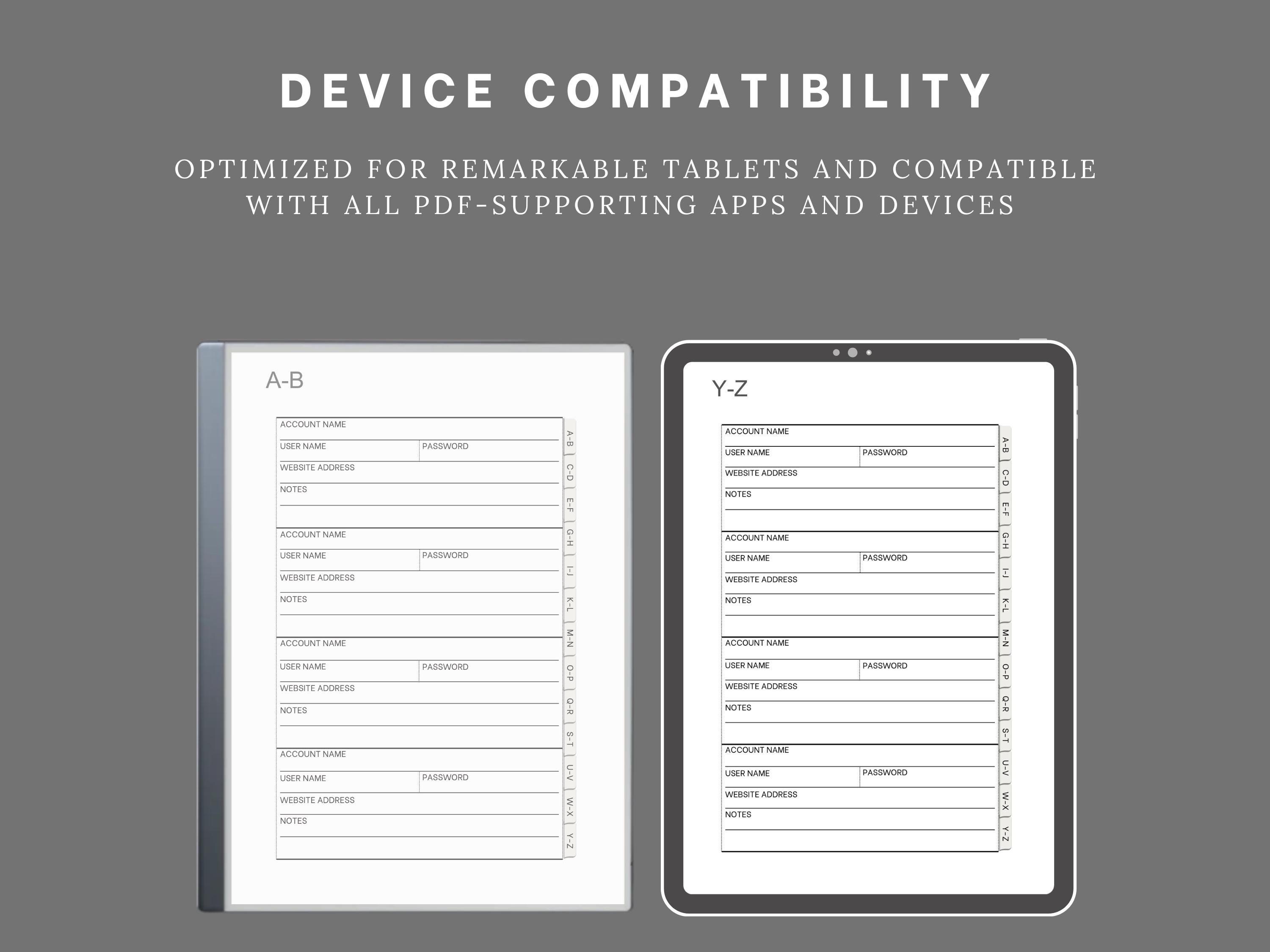 Digital Password Tracker Template for Remarkable, Goodnotes, & Pdf ...
