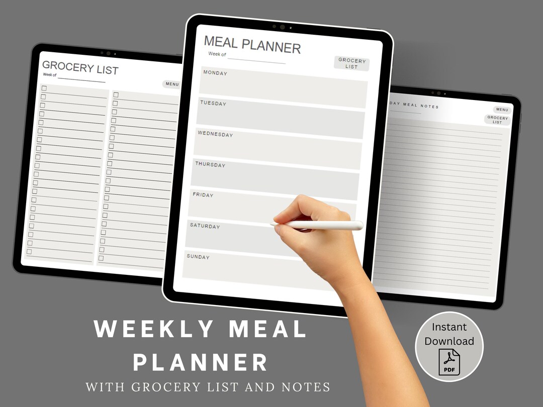 Digital Weekly Meal Planner for Remarkable, Goodnotes, & Tablets ...