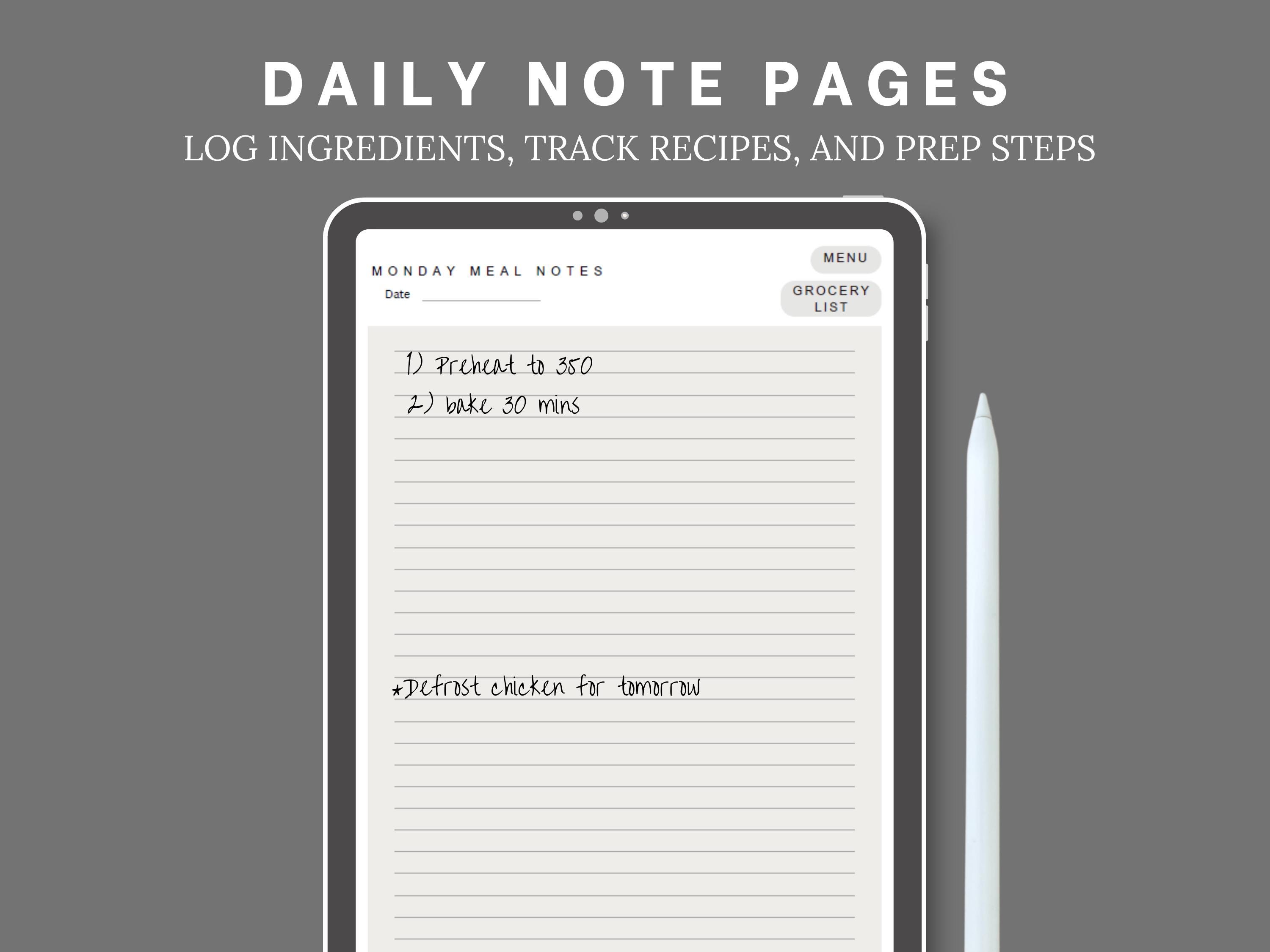 Digital Weekly Meal Planner for Remarkable, Goodnotes, & Tablets ...