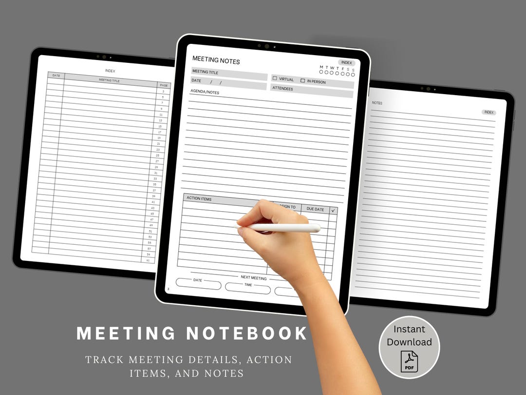 Digital Meeting Notes Template for Remarkable, Goodnotes, & Pdf ...