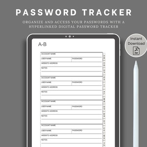 Digital Password Tracker Template for Remarkable, Goodnotes, & Pdf ...