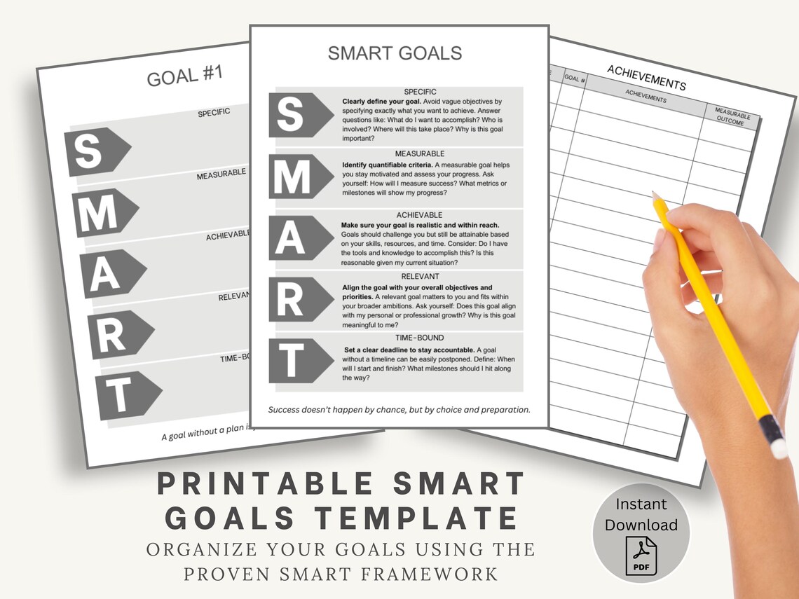 Printable SMART Goals Planner With Achievements and Accomplishments ...