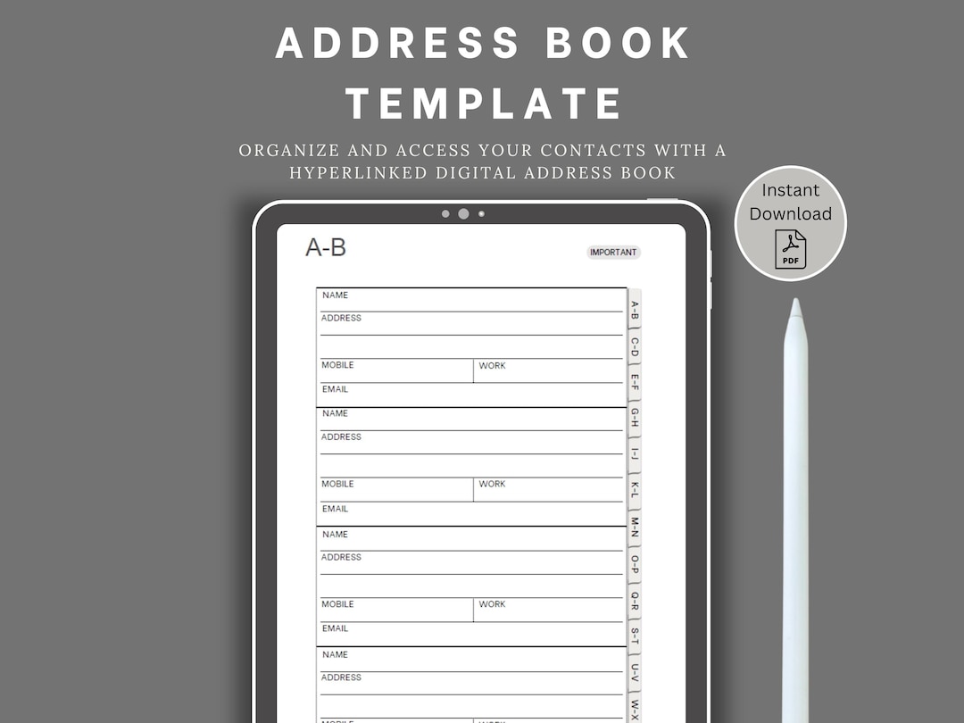 Digital Address Book Template for Remarkable, Goodnotes, & Pdf ...