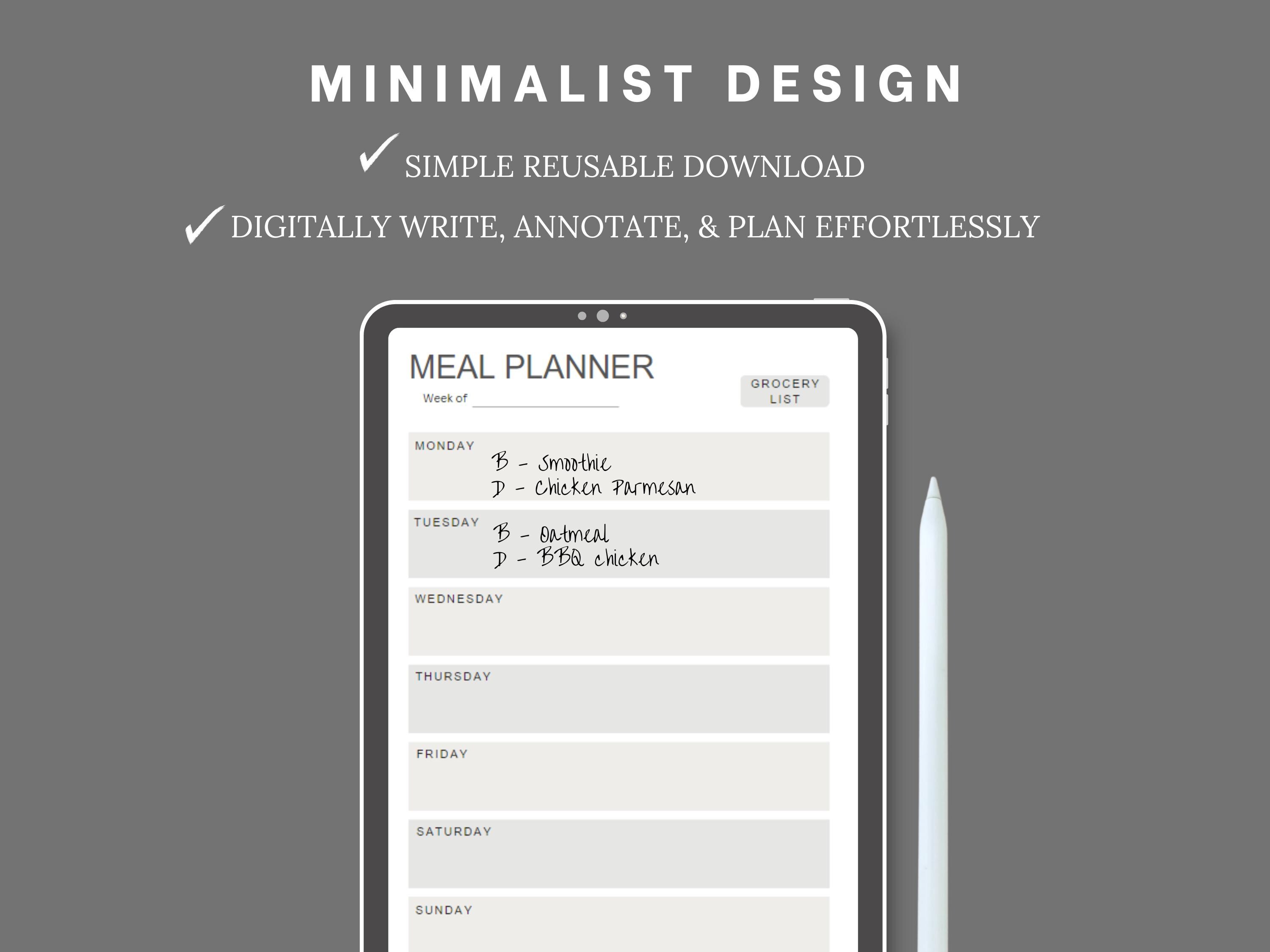 Digital Weekly Meal Planner for Remarkable, Goodnotes, & Tablets ...
