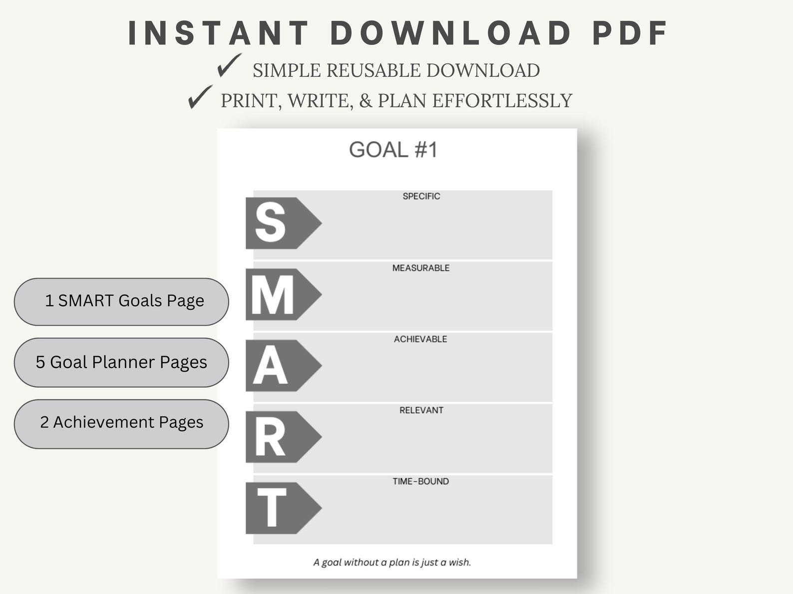 Printable SMART Goals Planner With Achievements and Accomplishments ...
