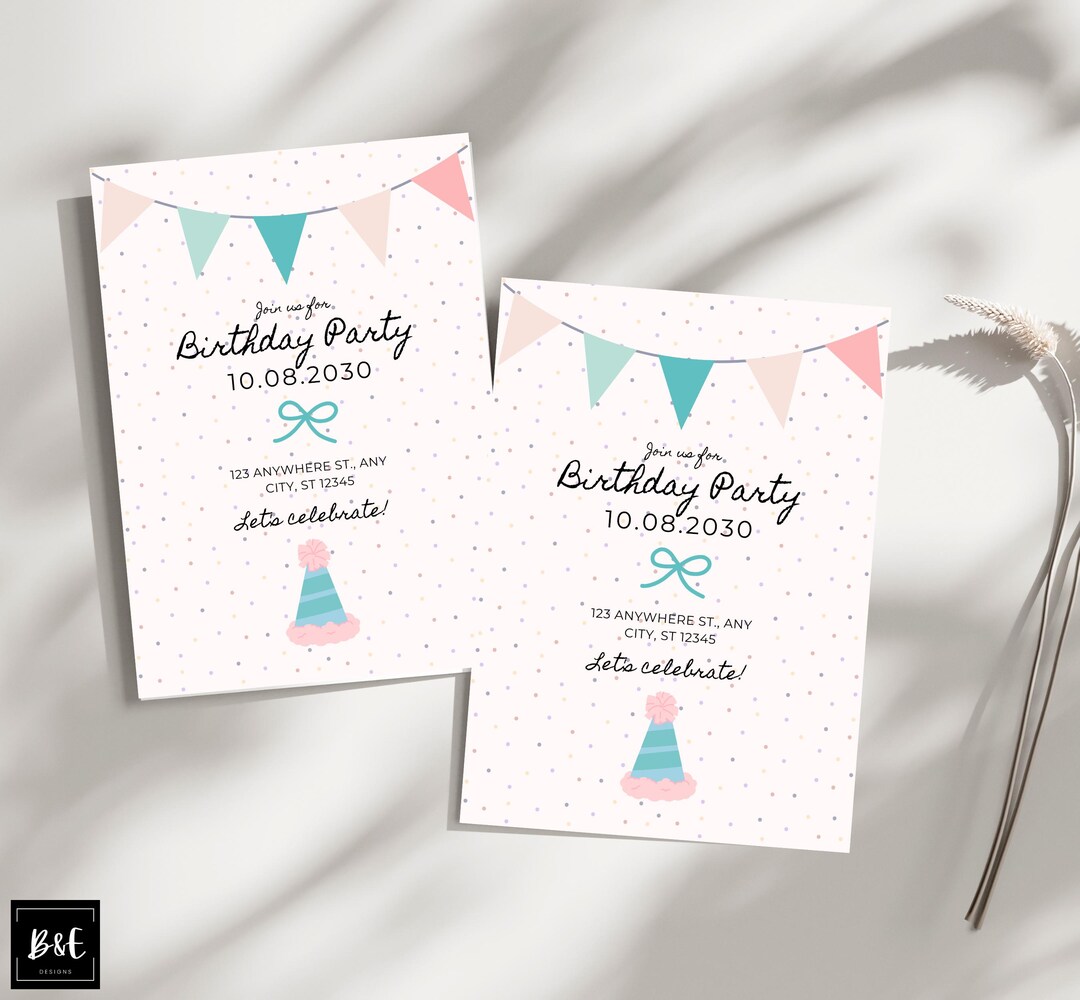 Editable Confetti Theme Birthday Party Invitation Template - Digital ...