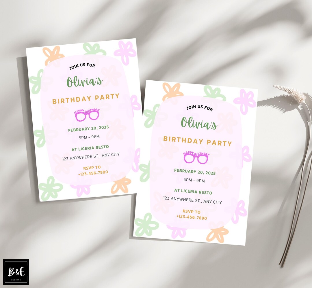 Editable Pastel Floral Party Invitation Template Digital Download - Etsy