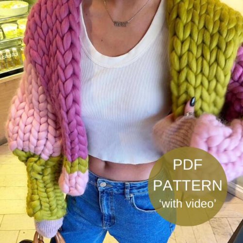 Chunky Cardigan Pattern, Wool, Knit Chunky Cardigan, Hand Knit Cardigan, Colorful Knitting ...
