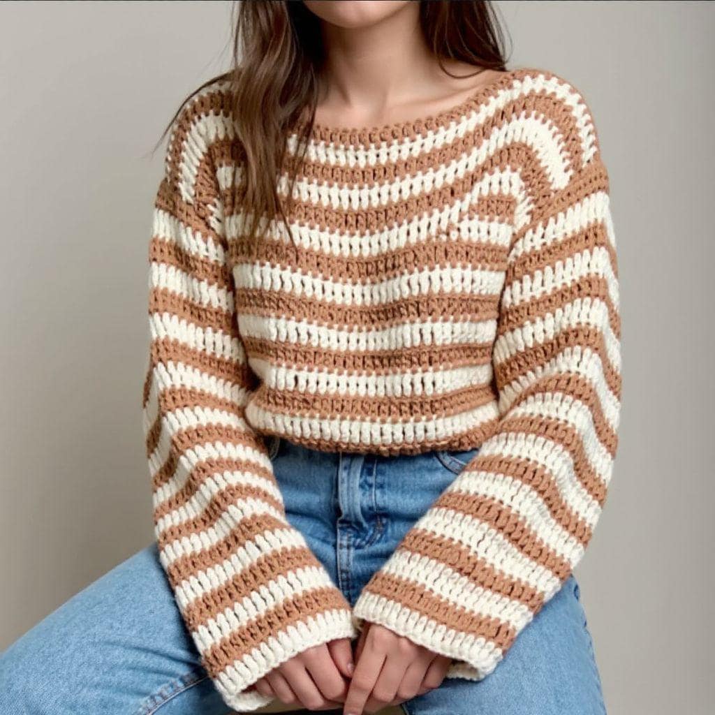 Crochet Striped Sweater Pattern PDF, Wide Sleeve Pullover Tutorial ...