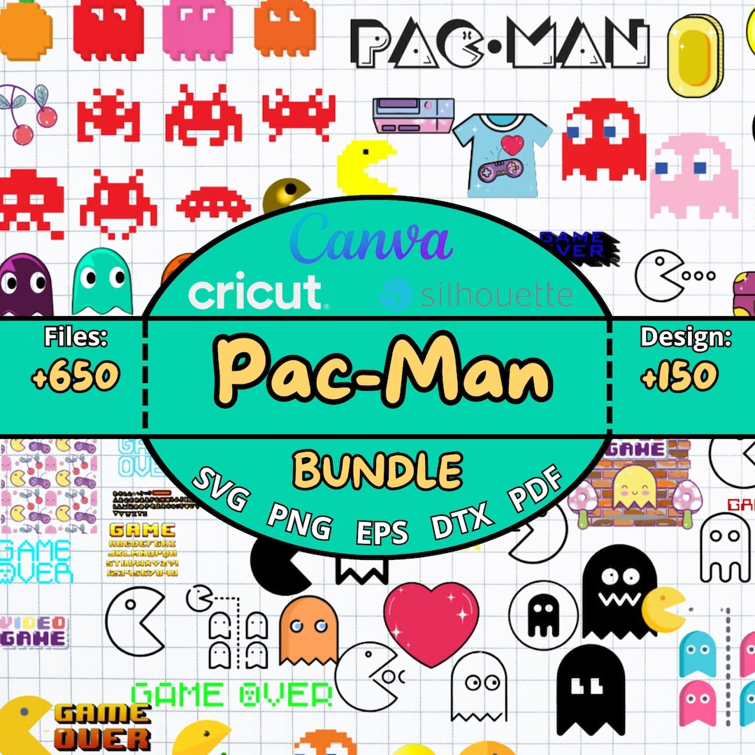Pac Man SVG Bundle: Includes Pac Man Pngs, Retro Arcade Clipart, and ...