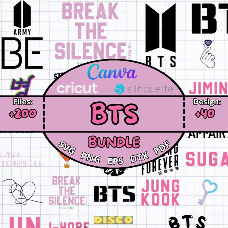 BTS 200+ Svg Bundle: Includes BTS Clipart, Kpop Svg, Bt21 Svg, Stickers, Bts Merch, Fandom ...