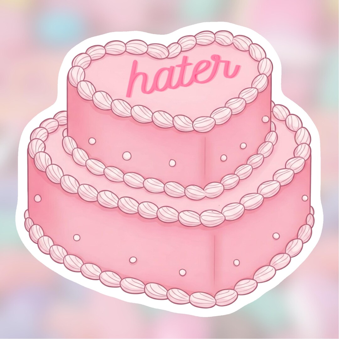 Birthday Cake Sticker, Hater, Pink Cake Sticker, Laptop Sticker, Water ...