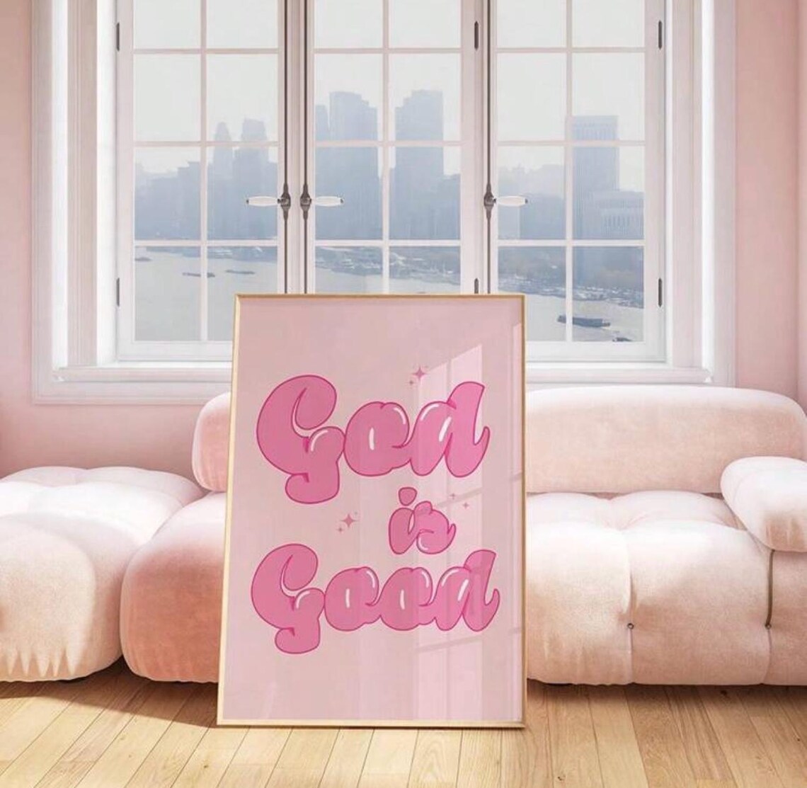 Pink God is Good Aesthetic Wall Art - Christian Inspirational Poster ...