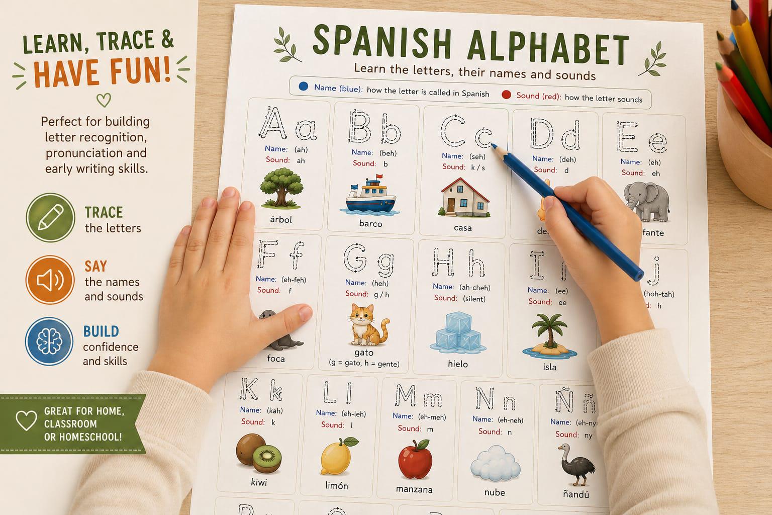 Spanish Alphabet Tracing Poster, Bilingual ABC Chart, Learn Letters ...