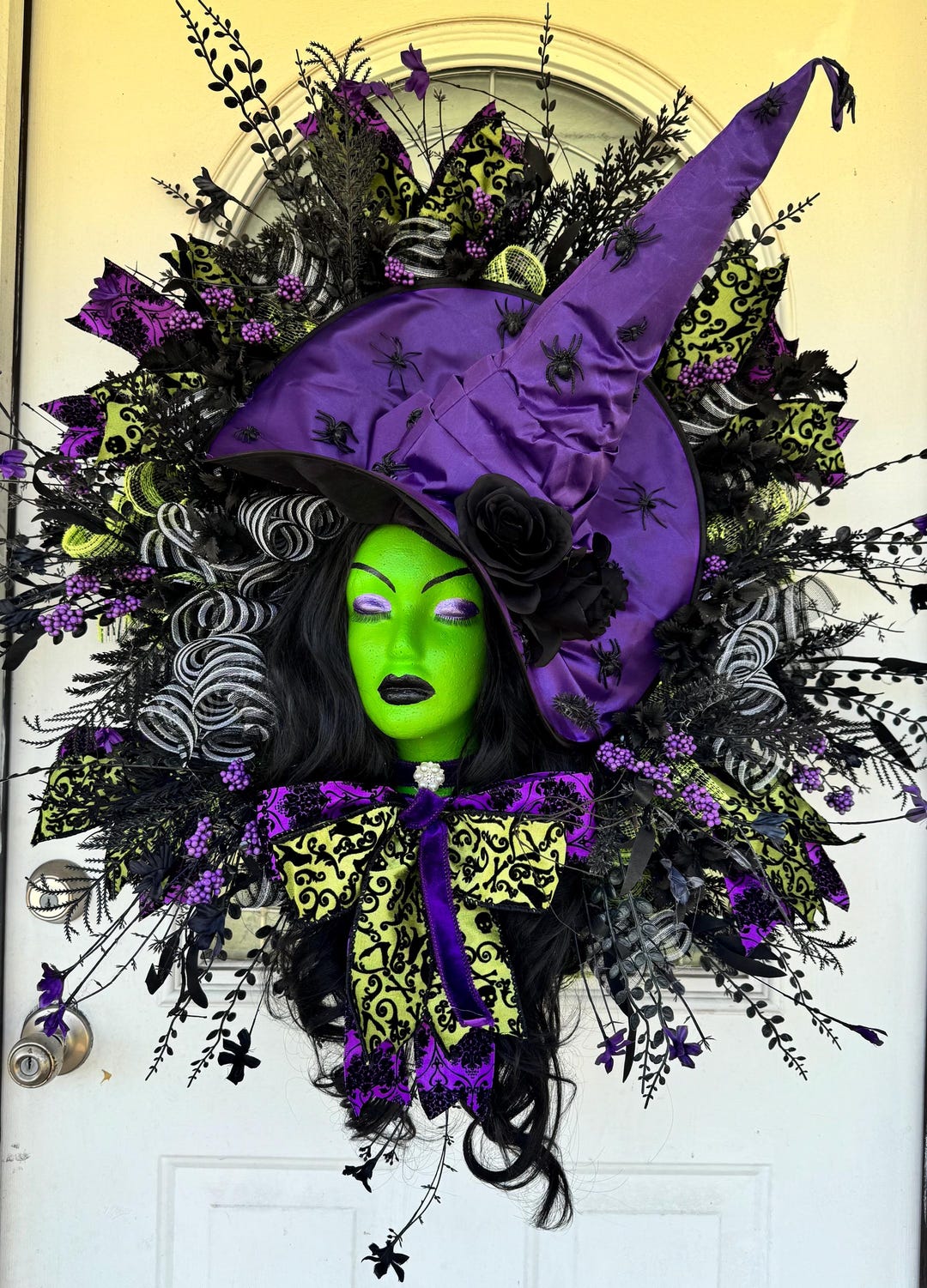 Witch Halloween Wreath Decor With Hand Painted Witch. Made to Order - Etsy