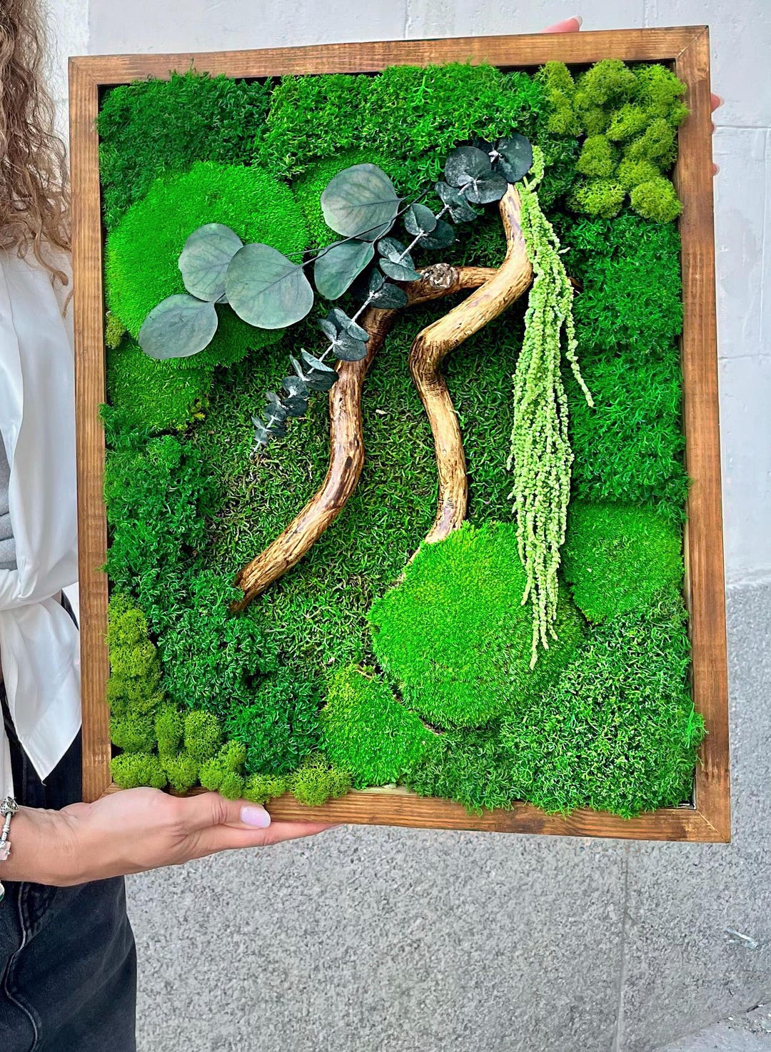 Preserved Moss Wall and Wood Natural Dried Decor Handmade Forest Piece ...