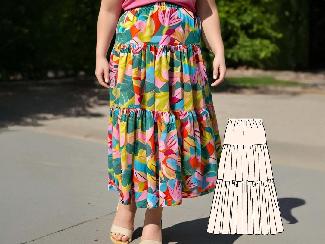 3-tier Maxi Skirt PDF Sewing Pattern: Elastic Waist Boho Skirt (instant ...