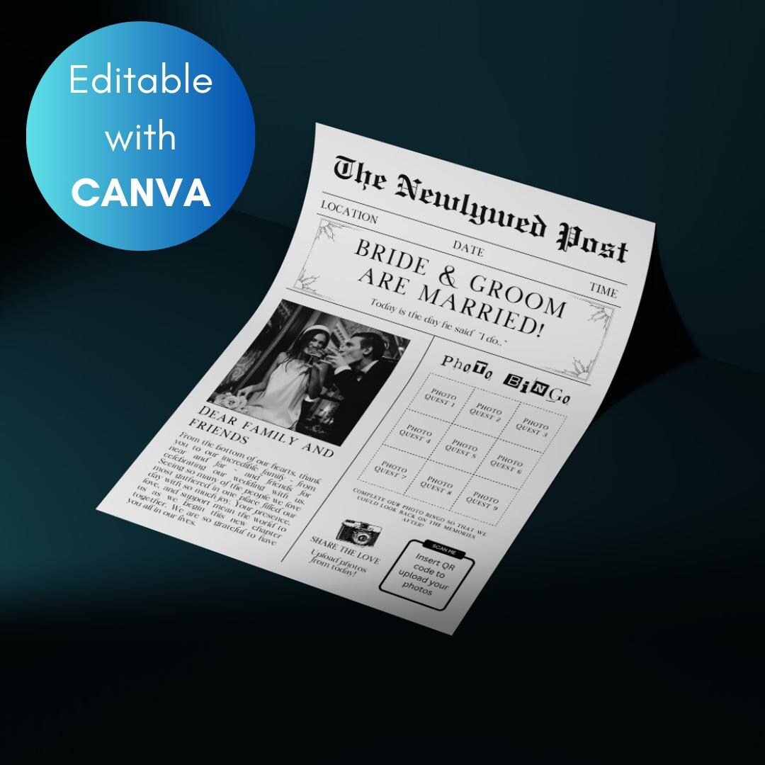 4 Page Wedding Newspaper Digital Template (A5) Vintage Template ...