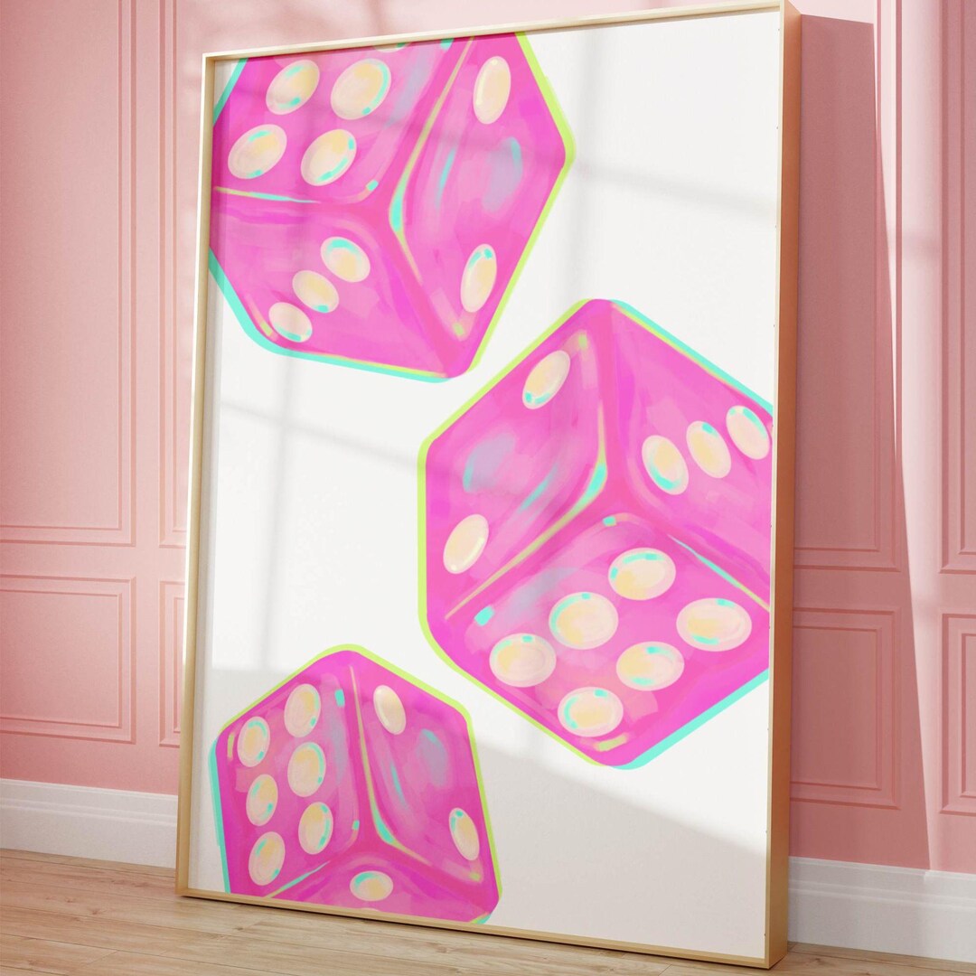 Pink Dice Wall Art, Retro Aesthetic Print, Playful Neon Dice Poster ...