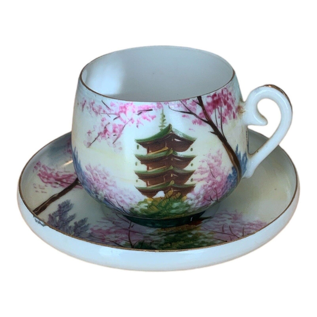 Lithophane Geisha Demitasse Cup & Saucer, Hand Painted Kutani, Geisha ...