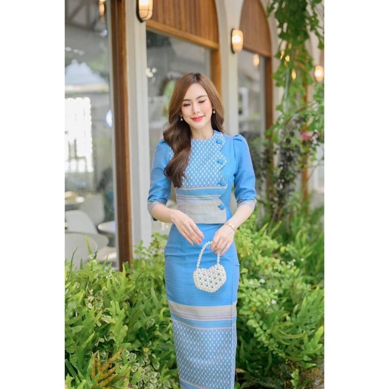 Thai Silk Sarong Outfit: Japanese Print Party Dress - Etsy