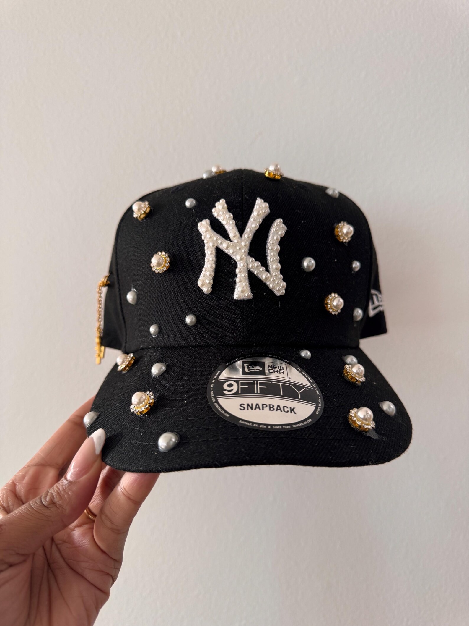 Custom Rhinestone Snapback | Bling Pearl New Era Hat | Unique Bling Cap ...