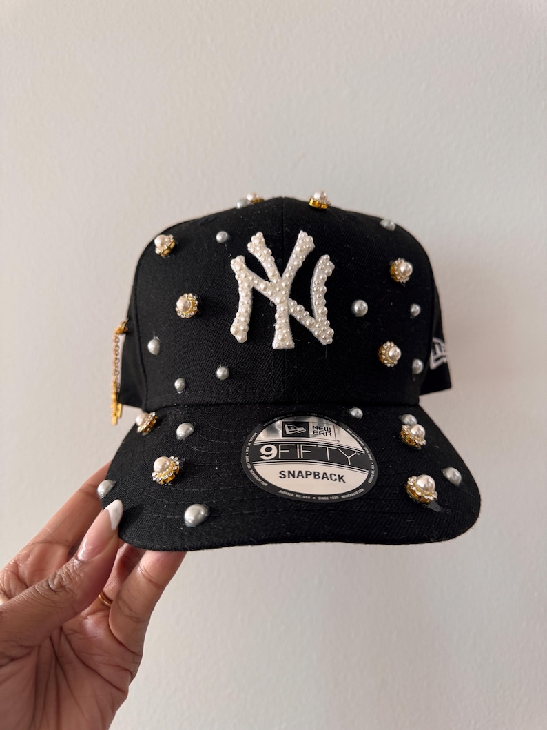 Custom Rhinestone Snapback | Bling Pearl New Era Hat | Unique Bling Cap ...