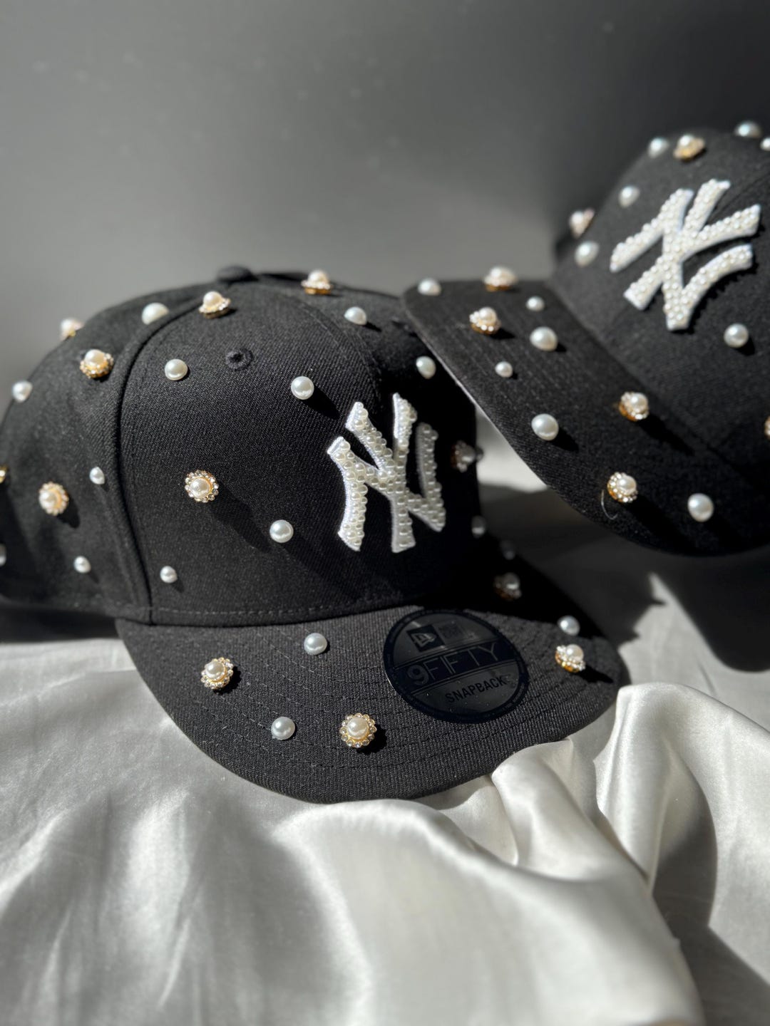 Custom Rhinestone Snapback | Bling Pearl New Era Hat | Unique Bling Cap ...