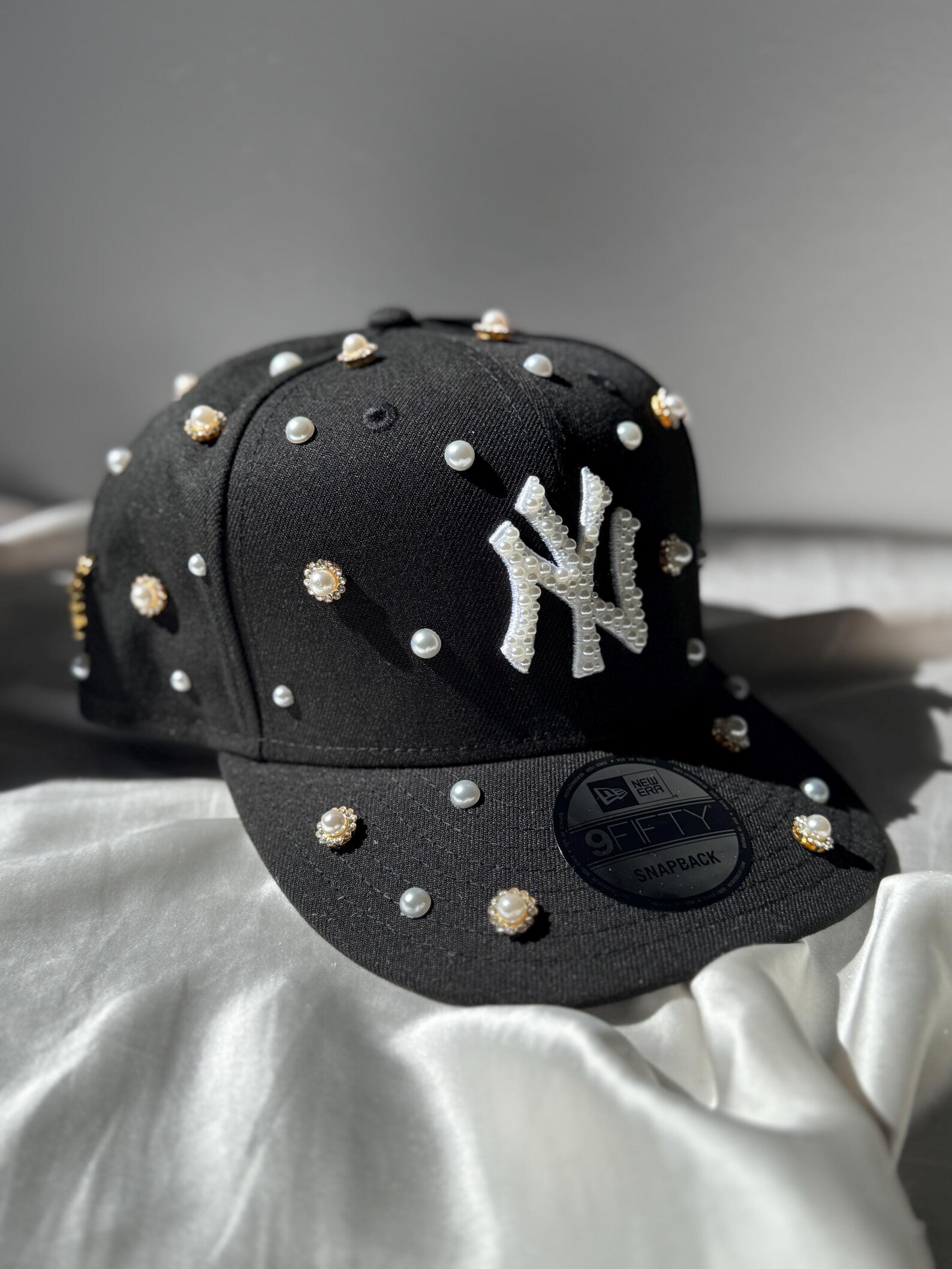 Custom Rhinestone Snapback | Bling Pearl New Era Hat | Unique Bling Cap ...