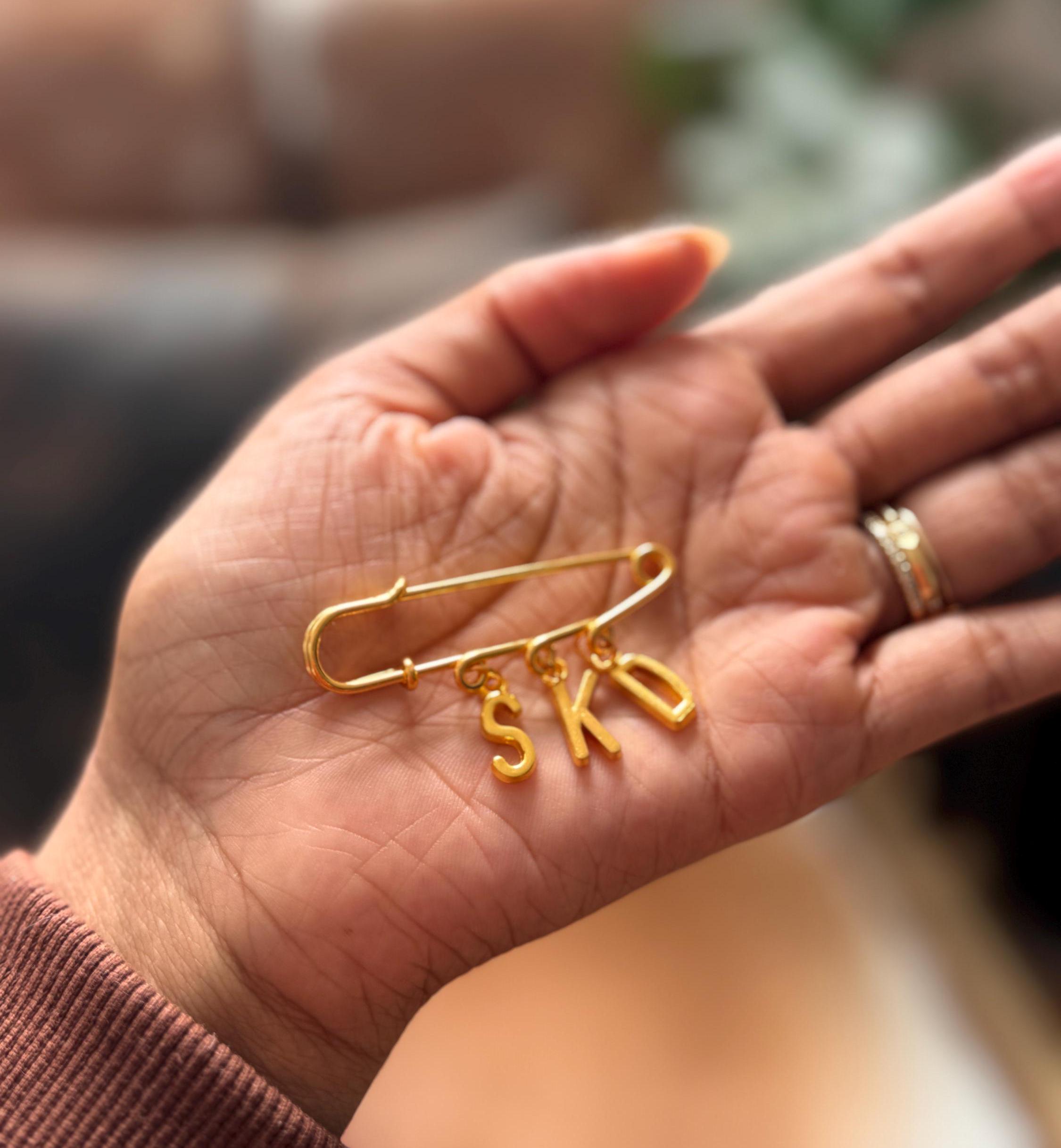 Custom Initial Safety Pin Hat Charm Pin Brooch | Clothing Hat Bling ...