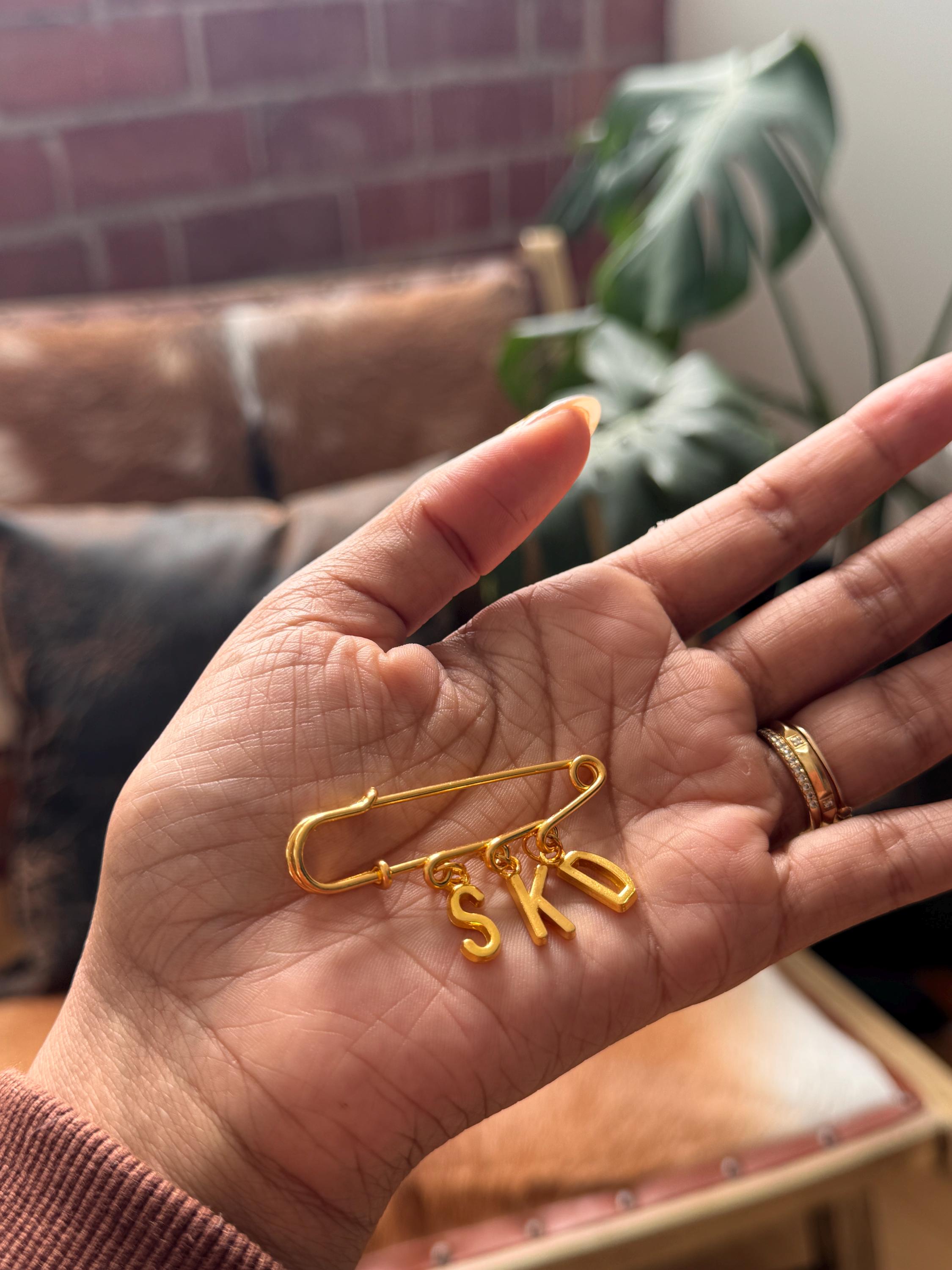 Custom Initial Safety Pin Hat Charm Pin Brooch | Clothing Hat Bling ...