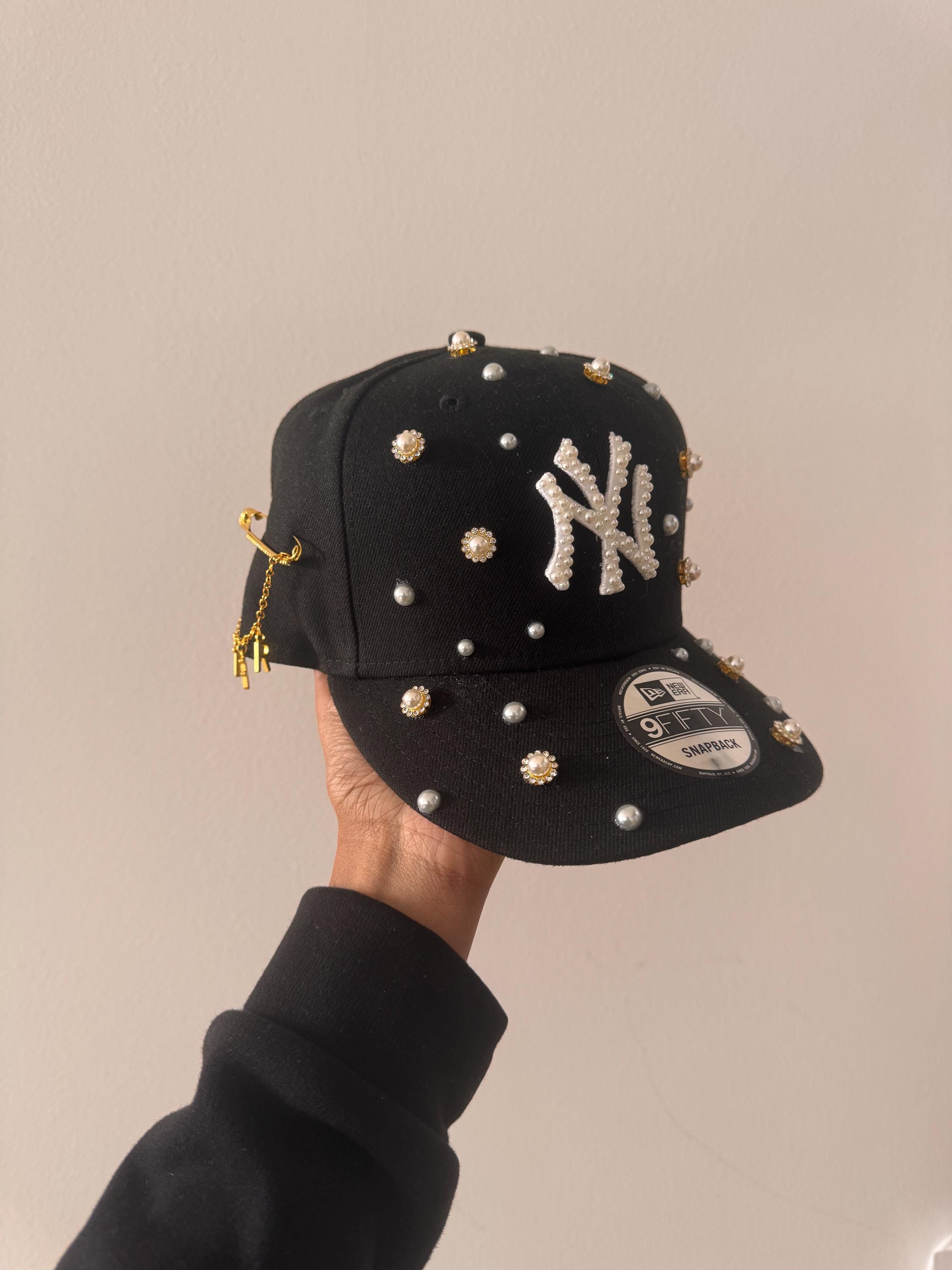 Custom Rhinestone Snapback | Bling Pearl New Era Hat | Unique Bling Cap ...