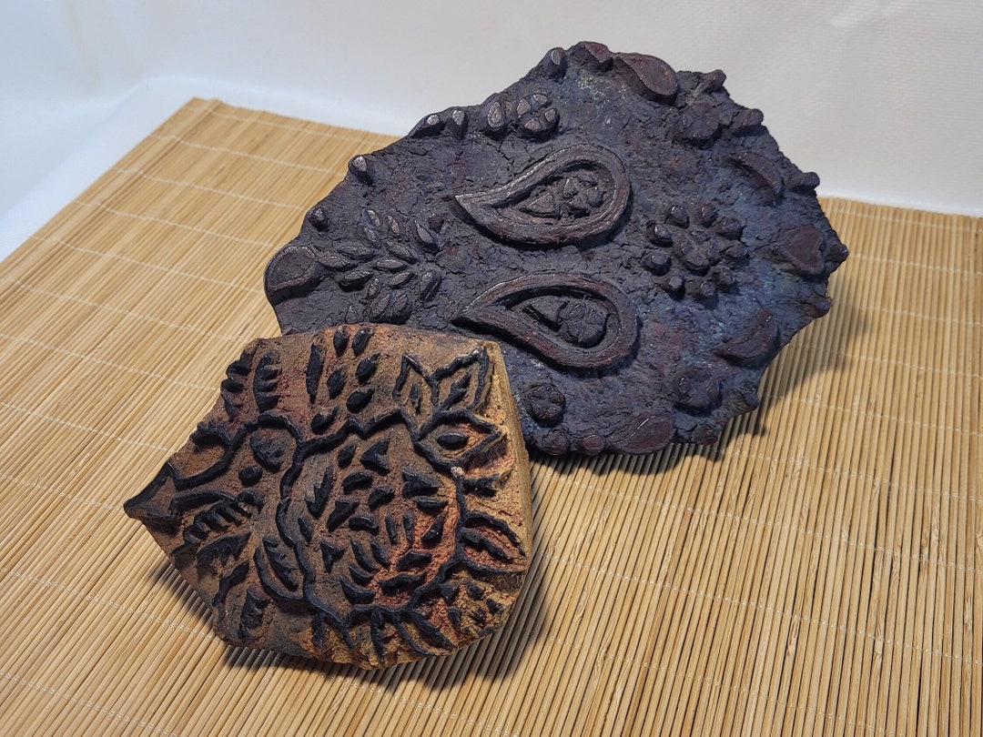 Vintage Hand Carved Wooden Wallpaper Block Stamps Antique Textile ...