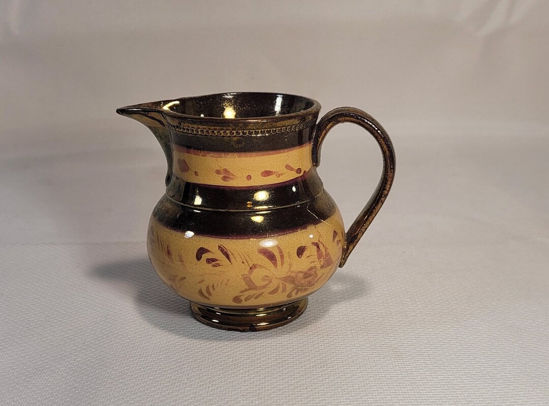 Copper Lusterware Ceramic Pitcher or Creamer With Mustard Color Band ...