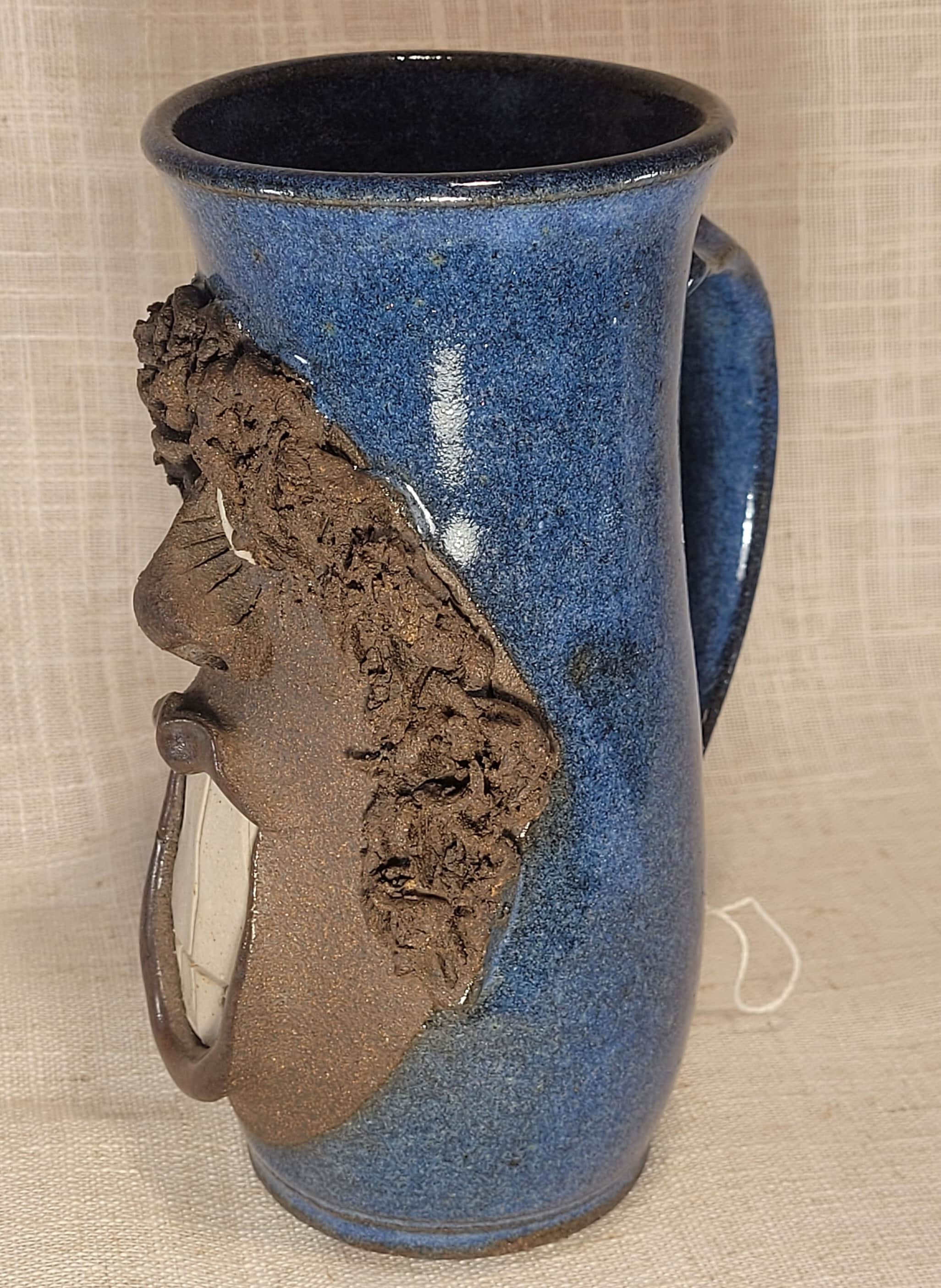 Handmade Stoneware Pottery Funny Face Mug 3D Detailing Smiling Female ...