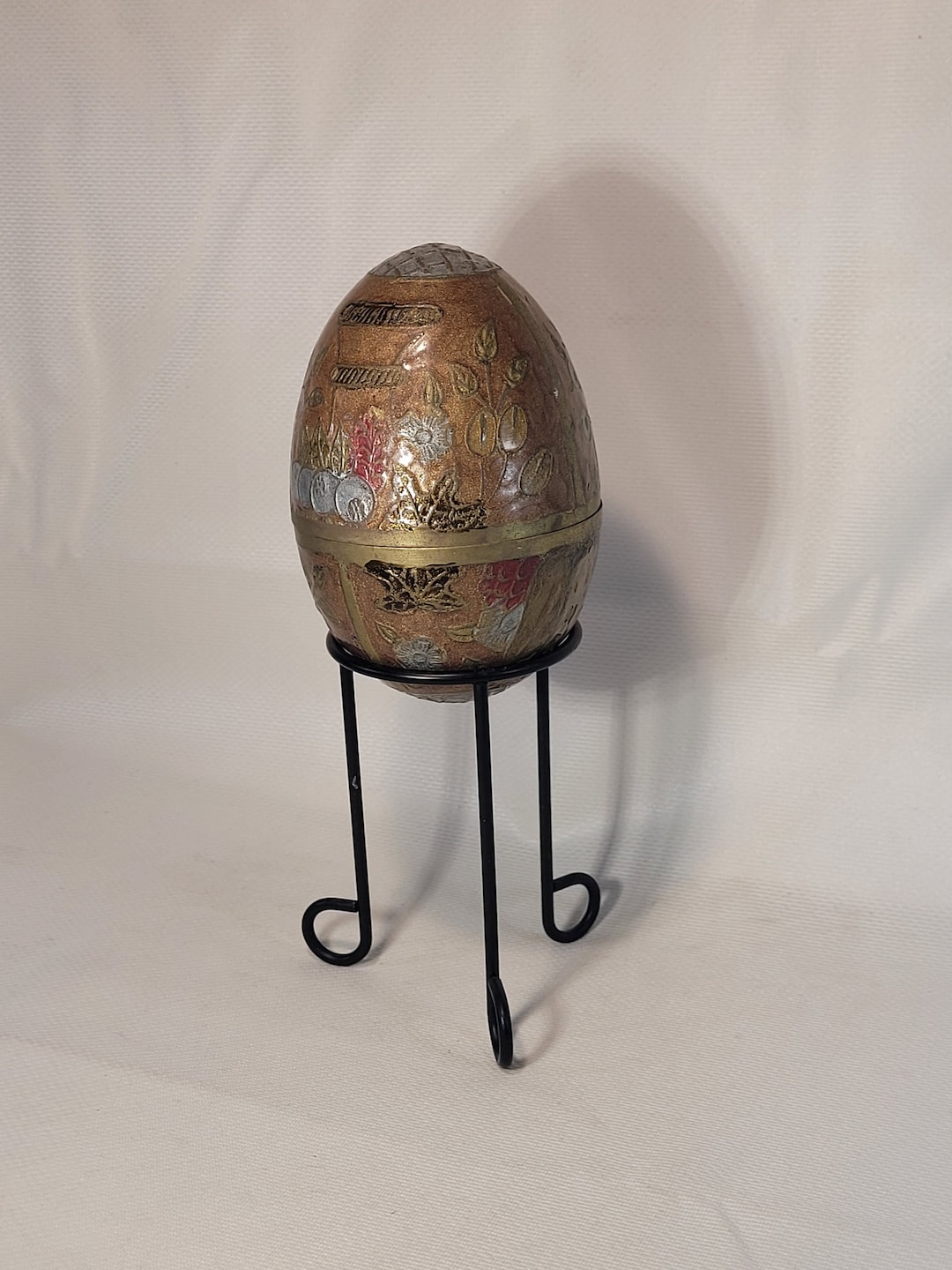 Vintage Brass Egg Shaped Container Cloisonné Made in India Enamel ...