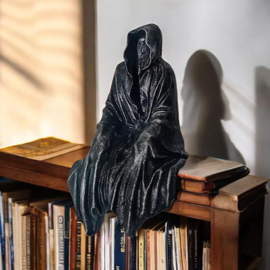 Resin Grim Reaper Sculpture | Mysterious Faceless Sitting Ghost Statue ...