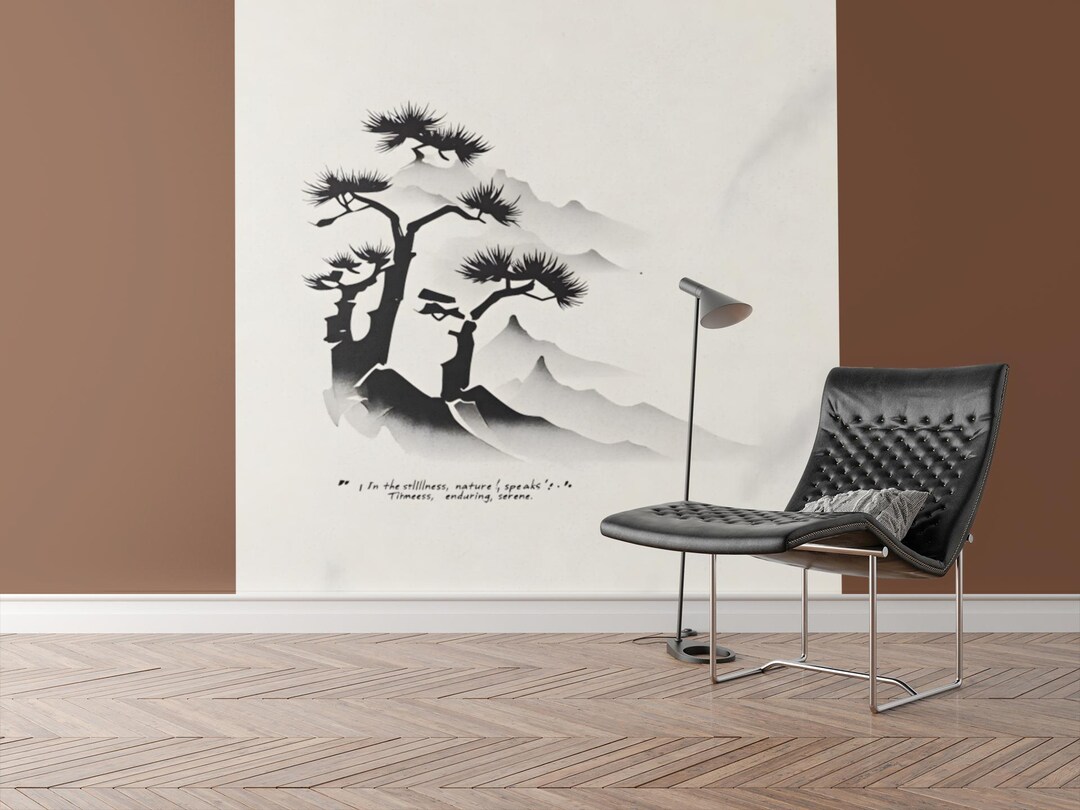 Fir Tree Wall Art Tōhaku Inspired Calligraphy Fine Lines Minimalist ...