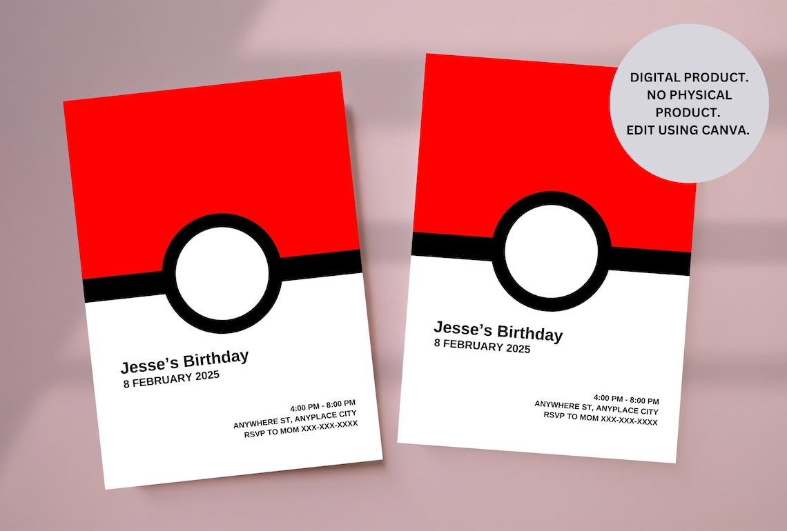 Pokemon Birthday Invitation – Pokeball Design, Kids Party (digital ...